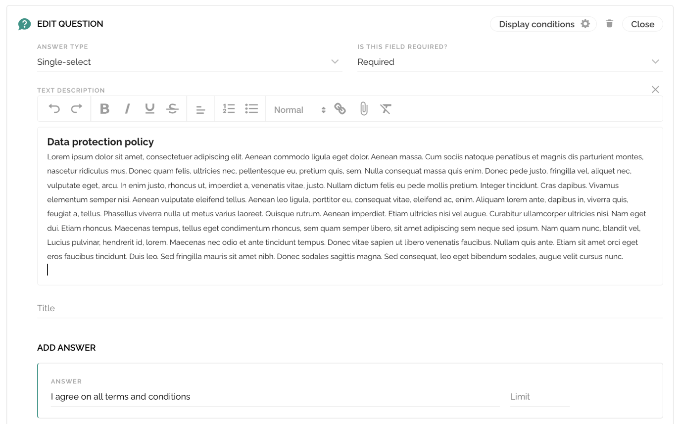 Setup privacy policy or conditions of participation